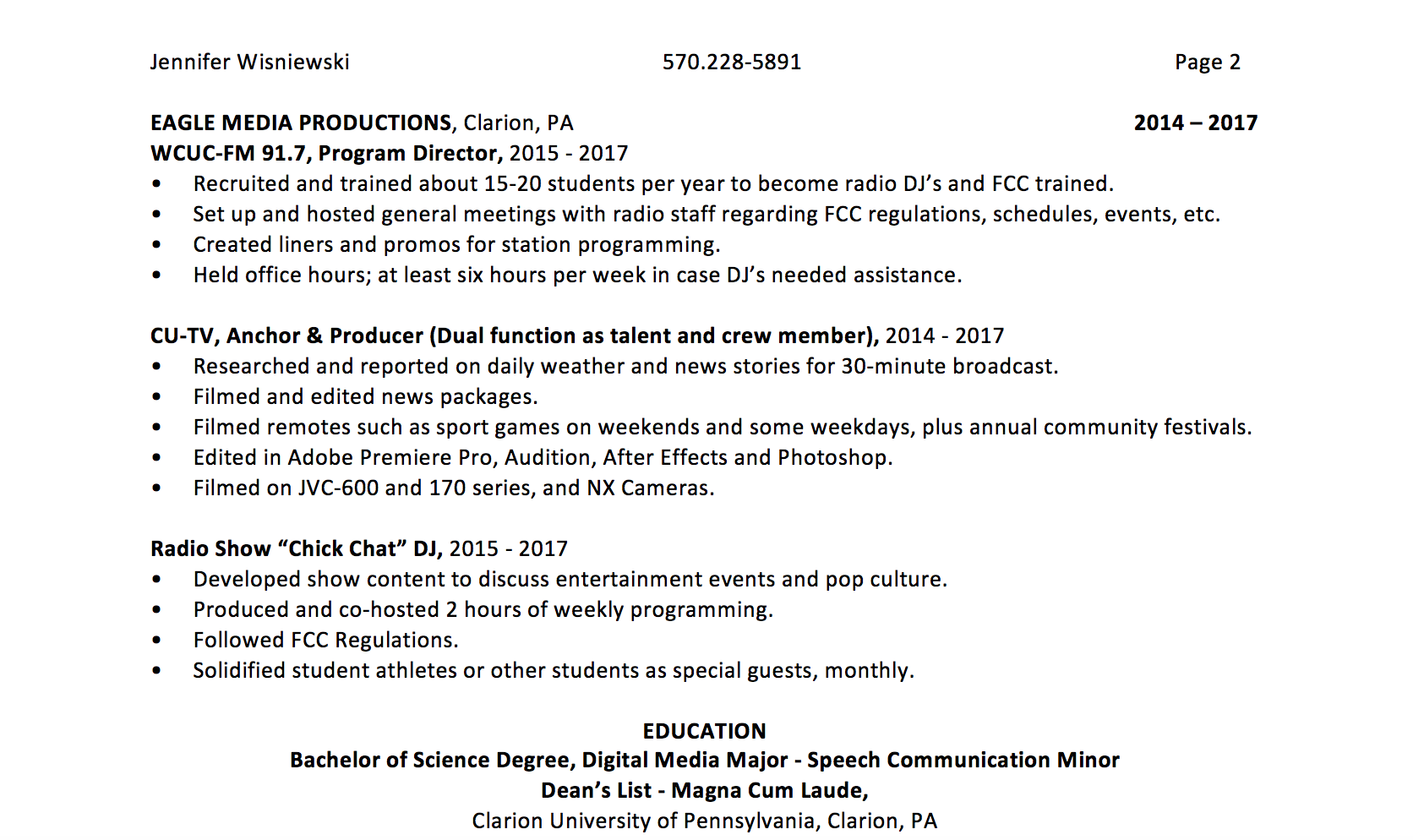 Resume – Jennifer Wisniewski
